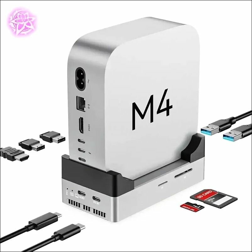 Док-станция 8-в-1 для Mac Mini M4 с корпусом для SSD M.2 NVMe до 8 ТБ, 4K 60 Гц, слоты TF/SD