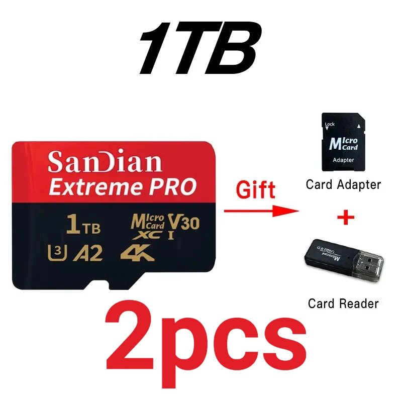 Карта памяти Lenovo Micro SD объемом 1 ТБ/512 ГБ/256 ГБ/128 ГБ 2pcs 1TB
