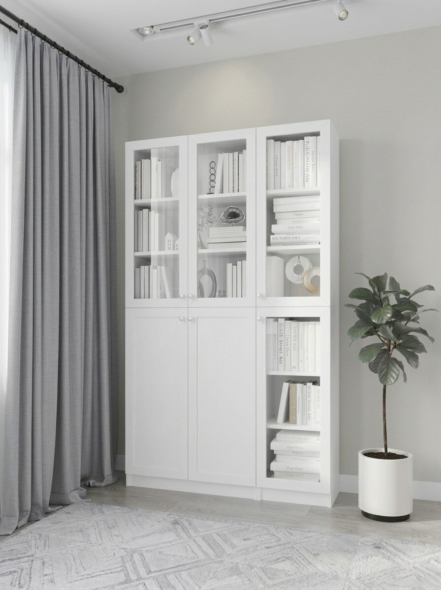 Книжный шкаф Билли 77 Белый Фасадный 0101 NEW 120x30x202 см, GOODFORM