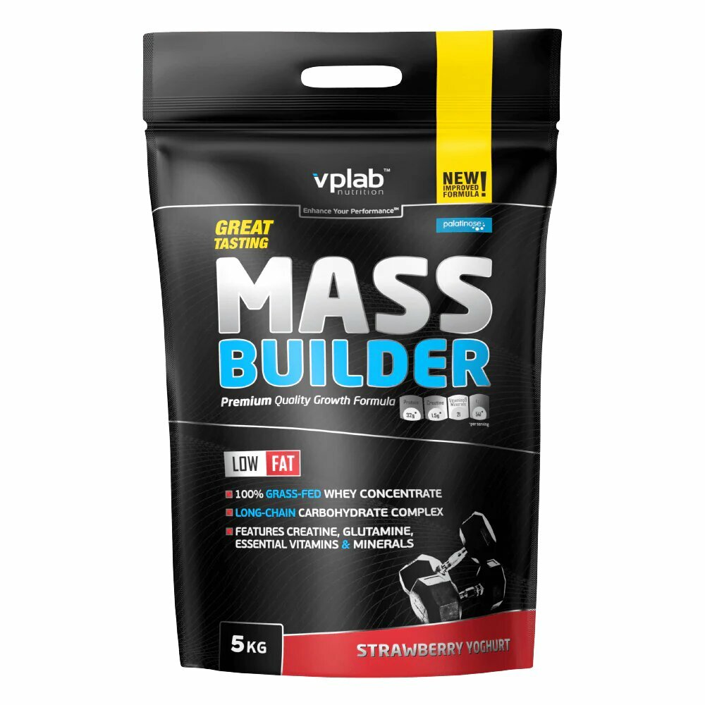 VPLAB Mass Builder, Гейнер для набора мышечной массы, порошок 5 кг со вкусом клубника - йогурт