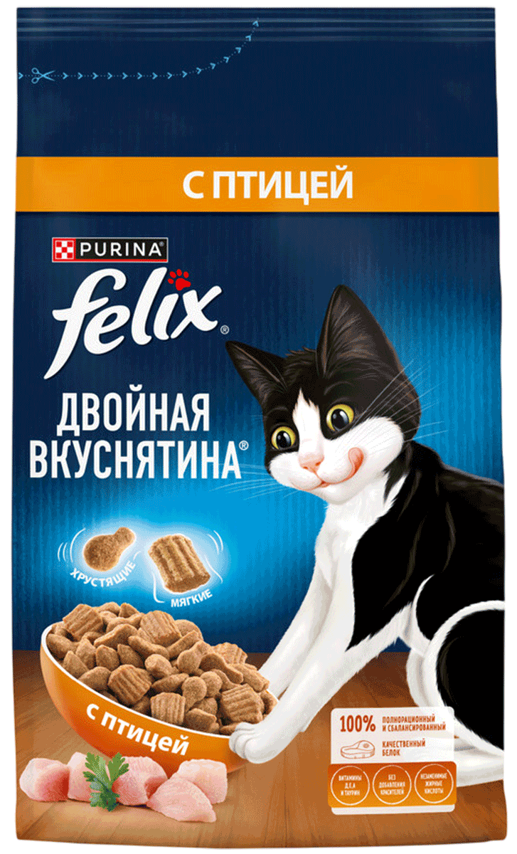 FELIX двойная вкуснятина для взрослых кошек с птицей (1,3 кг)