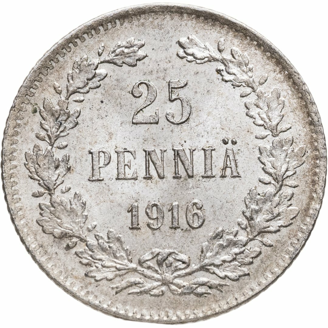 25 пенни pennia 1916 S Российская Финляндия, Серебро 750, в сохранности AU