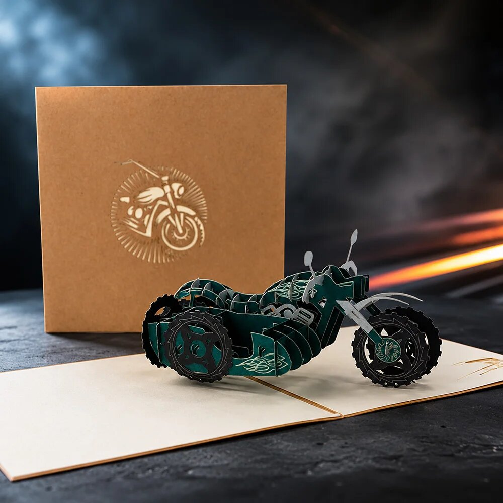 3D открытка мотоцикл с коляской, military vehicle