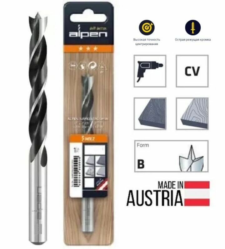 Сверло по дереву CV B Ø9,0 мм Alpen