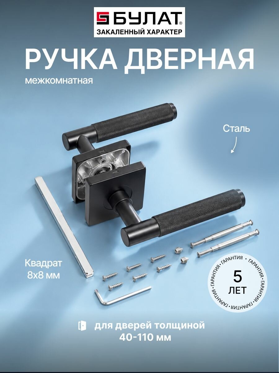 Ручка дверная межкомнатная булат РФ 01.02.02 ферона, матовый черный