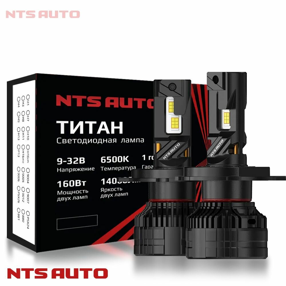 Светодиодные лампы H4 6500K 14000LM 160W 9-32V H19 титан