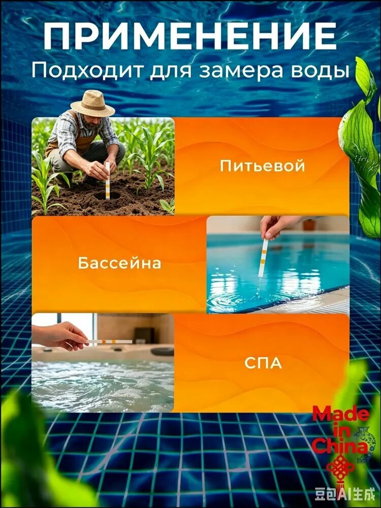 Ph тестер для бассейна и аквариума, 50 тест-полосок 2 в 1