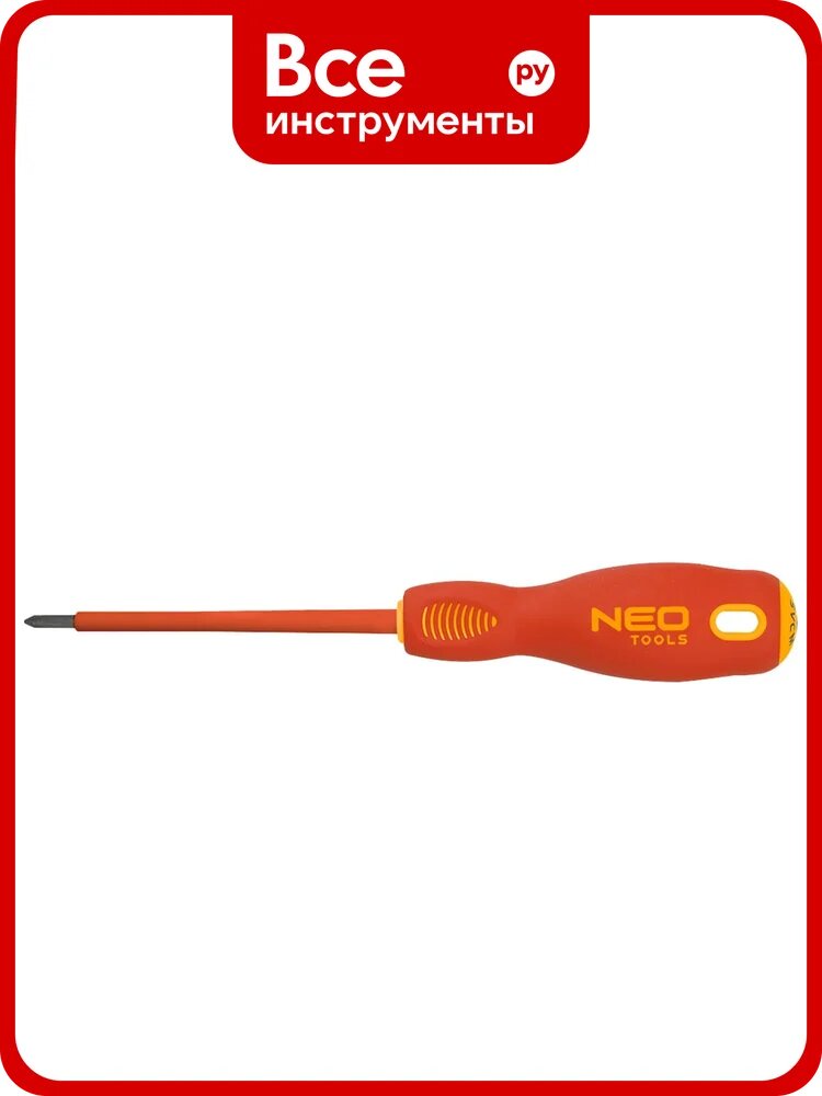 Крестовая отвертка NEO Tools PZ1x80 мм CrMo стержень, рукоять с диэлектрическим покрытием, намагниченный наконечник