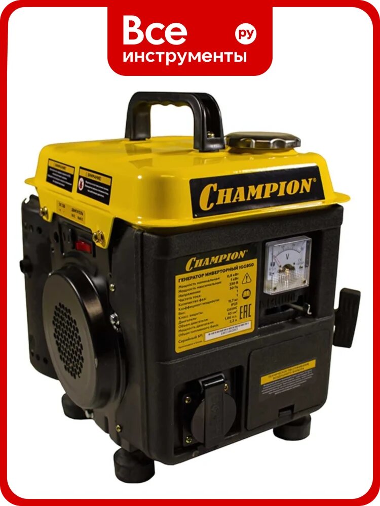 Генератор CHAMPION IGG950, 220 В, 0.9 кВт, инверторный, с выходом 12В