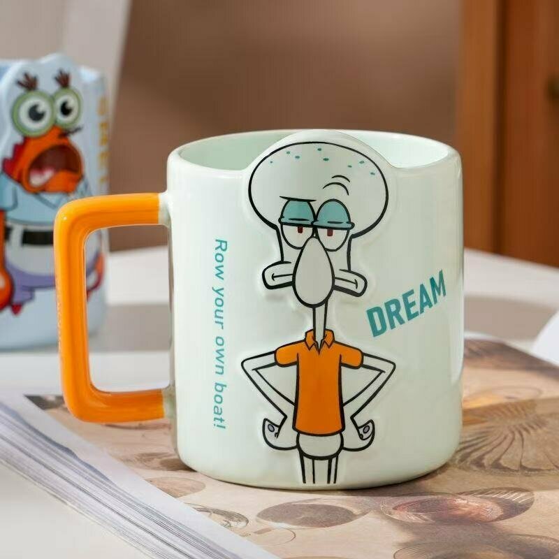 Кружка Gift Mug "Сквидвард", для СВЧ и посудомойки, керамическая, с ложкой, голубая