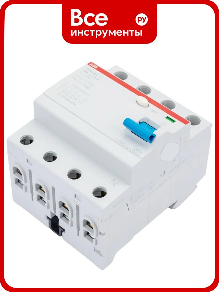 Выключатель дифференциального тока ABB 2CSF204001R3400 F204 4‑полюсный защита IP20 монтаж на DIN‑рейку