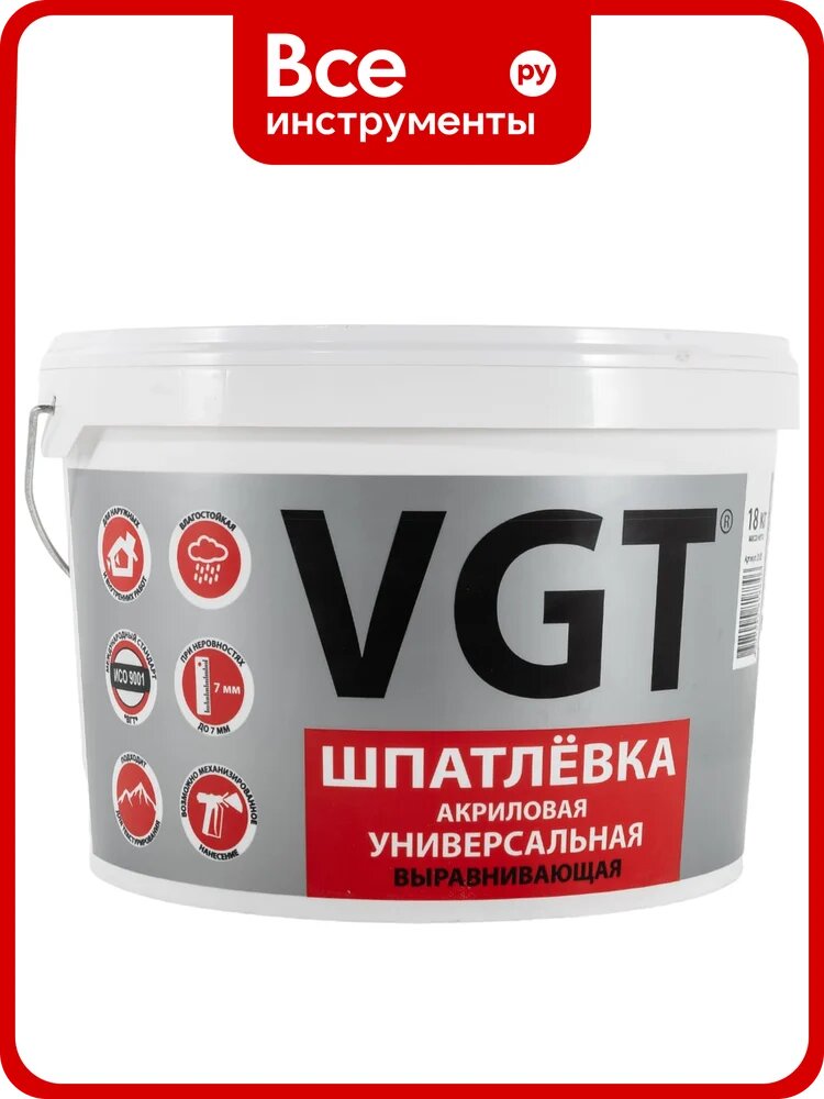 Универсальная акриловая шпаклевка18 кг для наружних и внутренних работ VGT 57645