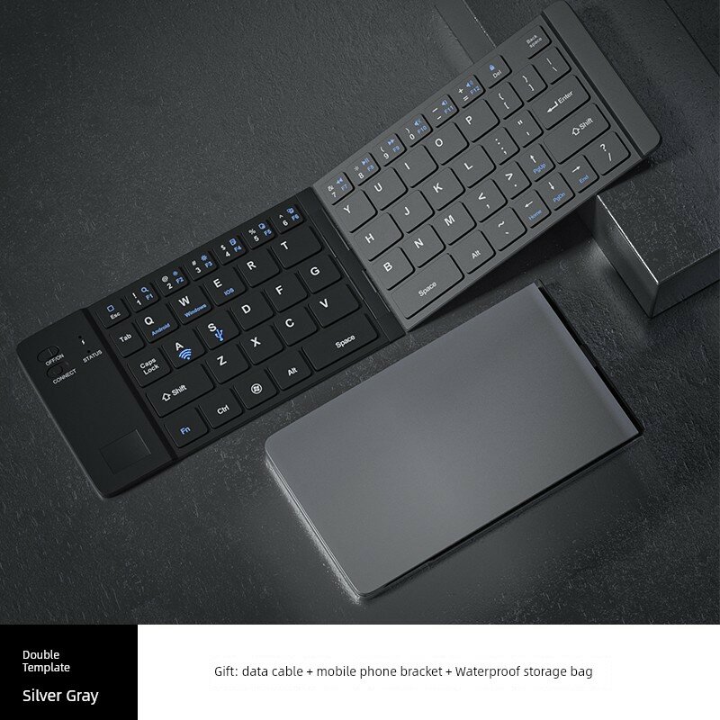 Bluetooth складная клавиатура с двойным режимом беспроводная тихая тонкая для iPad Huawei Android Apple Серебристо-серый