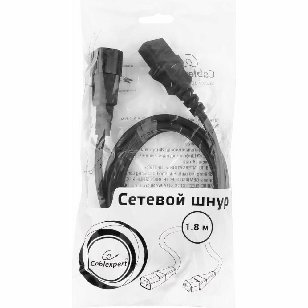 Кабель питания Cablexpert системный блок-монитор, C13-C14, 1.8м, 6А, черный, с заземлением PC-189 — фото 1
