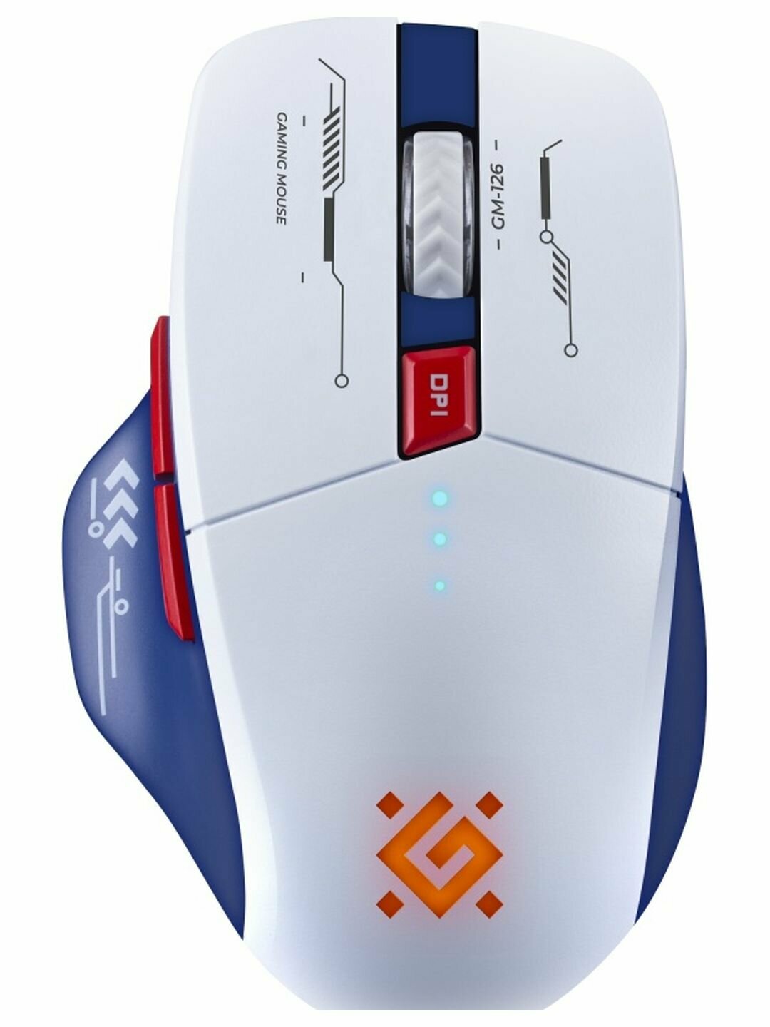 Мышь игровая DEFENDER Tisa GM-126, беспроводная, 7D, 2.4 ГГц/Bluetooth, 1600 dpi, белый/синий