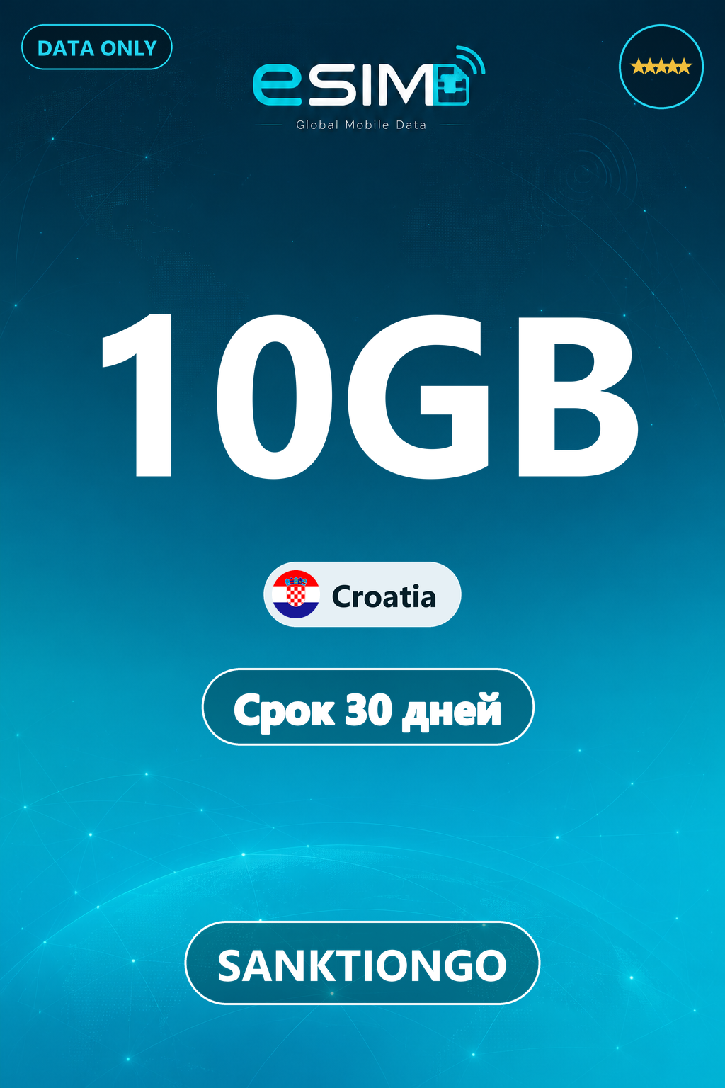 ESIM Хорватия — 10 ГБ на 30 дней, туристическая сим-карта для интернета в поездках