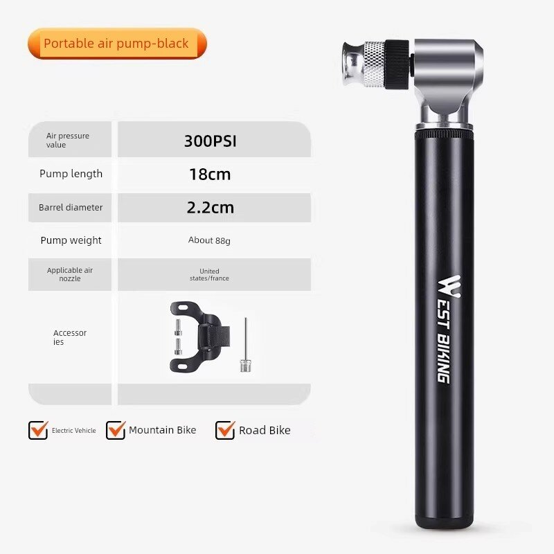 Черный улучшенный двухсторонний насос для велосипеда 300PSI мини-портативный с шлангами Presta/Schrader