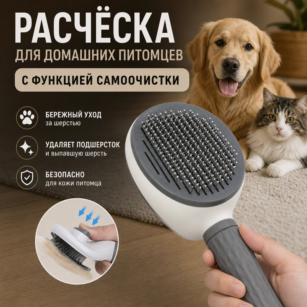 Фурминатор для вычесывания подшерстка питомцев, серый, профессиональный уход, удаление подшерстка, снижает линьку, распутывает колтуны