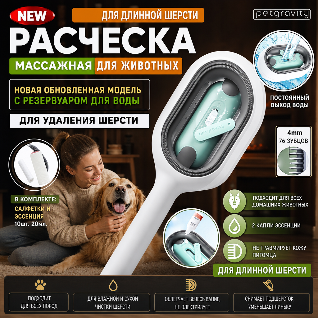 Фурминатор для вычесывания подшерстка кошек и собак, удаление подшерстка, массажный эффект, для длинной шерсти