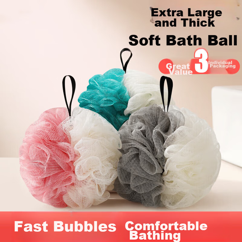 Jiebishi Bath Sponge, Extra Large [3-Pack], Exfoliating Washcloth, Bathing Essential for Men And Women, Bath Scrubber, Bath Flower