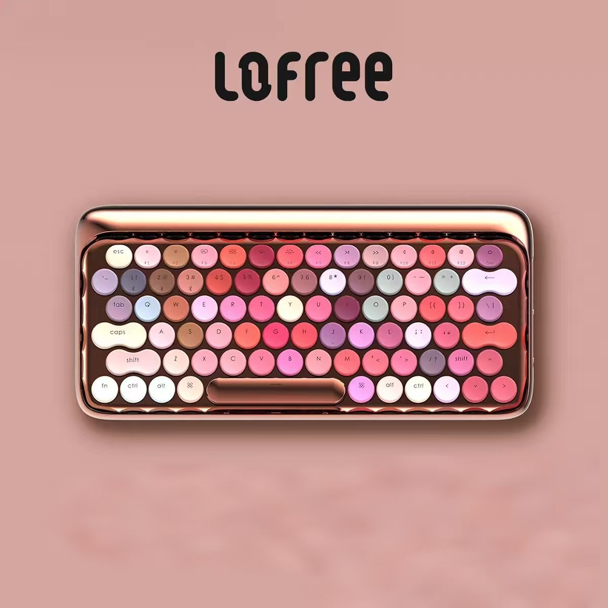 Механическая беспроводная Bluetooth-клавиатура Lofree Dot, розовое золото, колпачки клавиш в оттенках помады