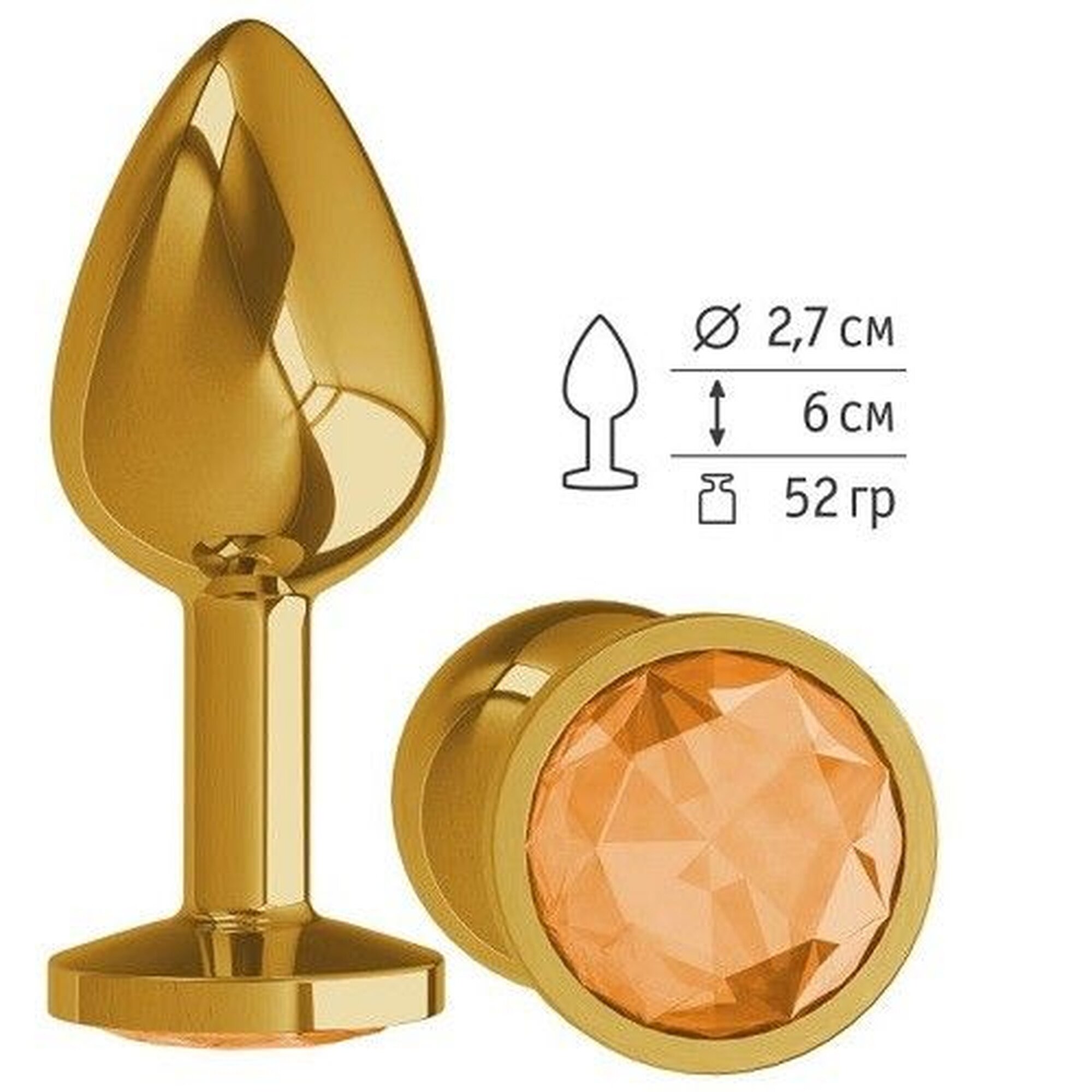 Анальная пробка Dжага Dжага "Gold", металл, с кристаллом, рабочая длина 5,8 см