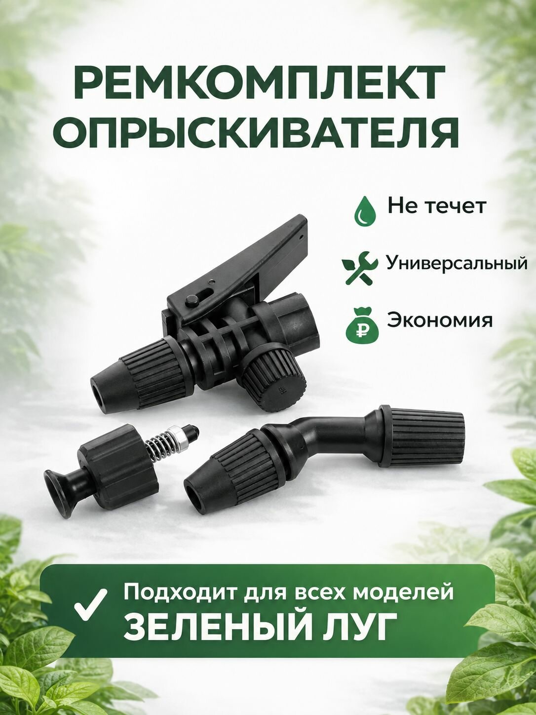 Ремкомплект запчасти для садового опрыскивателя Зеленый луг ПП1-004 №2 универсальный комплект Предохранительный клапан / наконечник - распылитель / рычаг разбрызгивателя