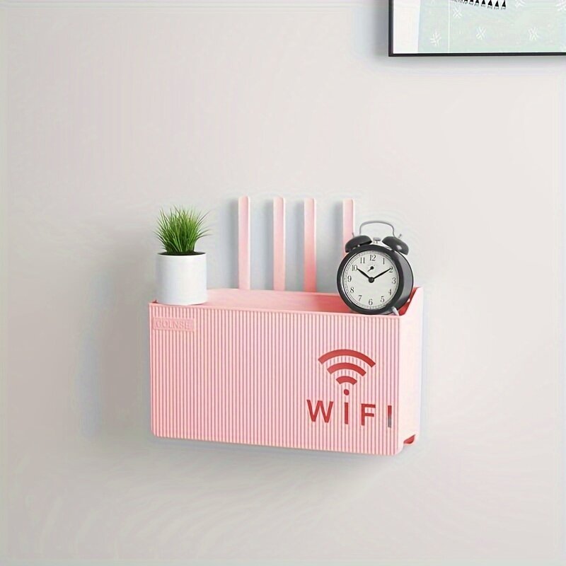 Настенная декоративная полка для маршрутизаторов, медиаконсолей и Wi-Fi оборудования, розовая