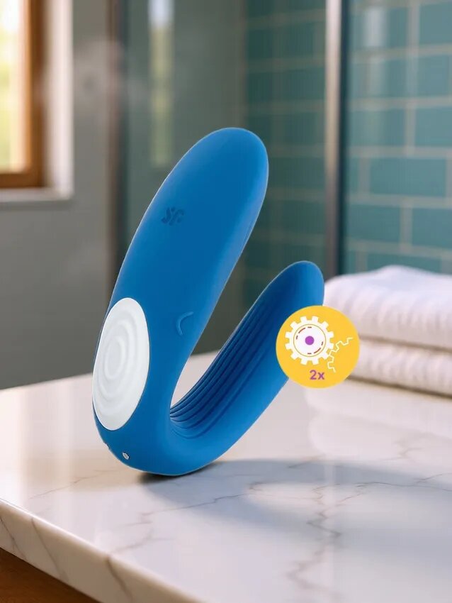 Многофункциональный стимулятор для ПАР SATISFYER PARTNER WHALE, силикон, голубой, 17 СМ.
