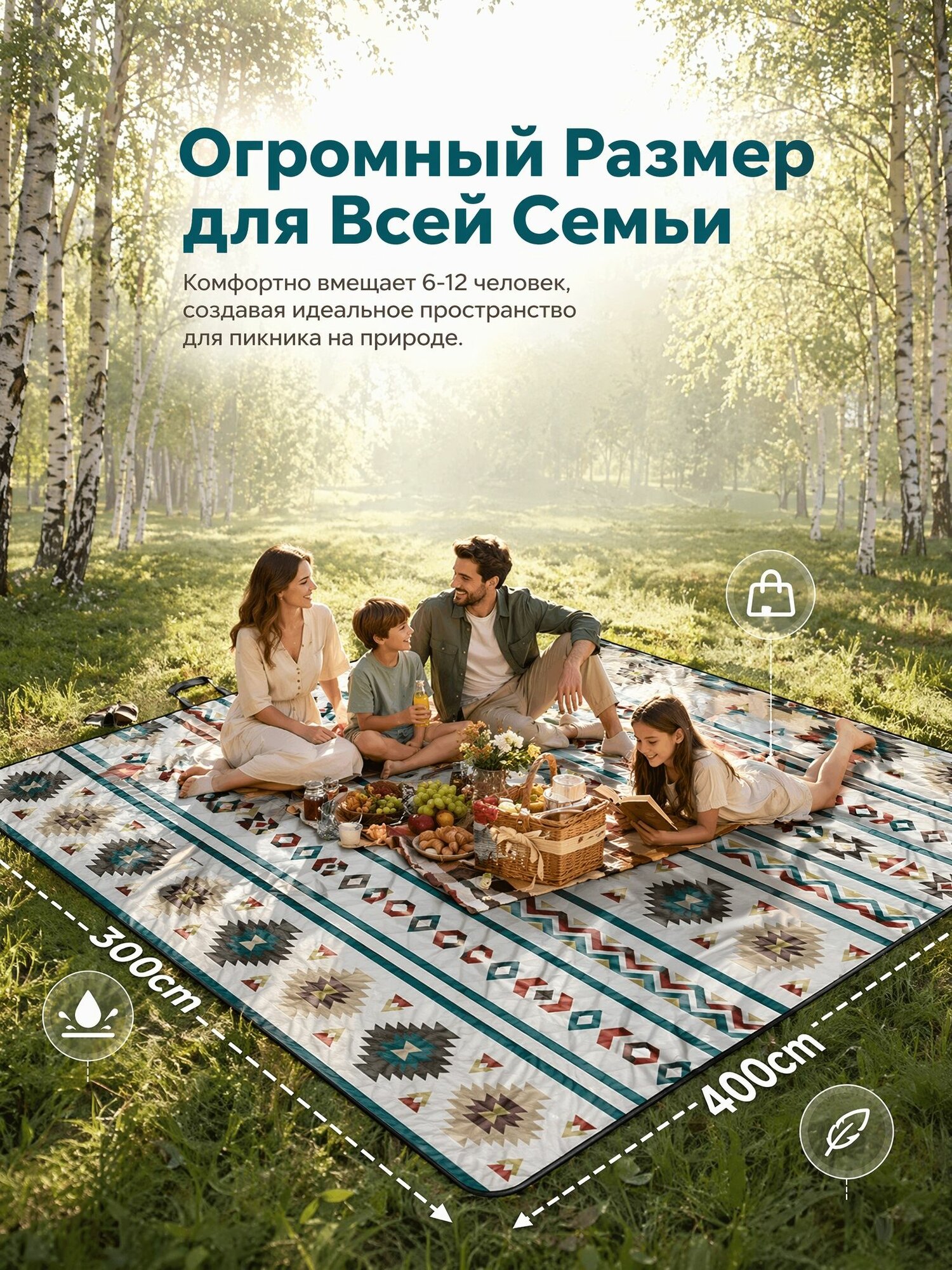 Плед 400x300 см непромокаемый, для пикника оранжевый