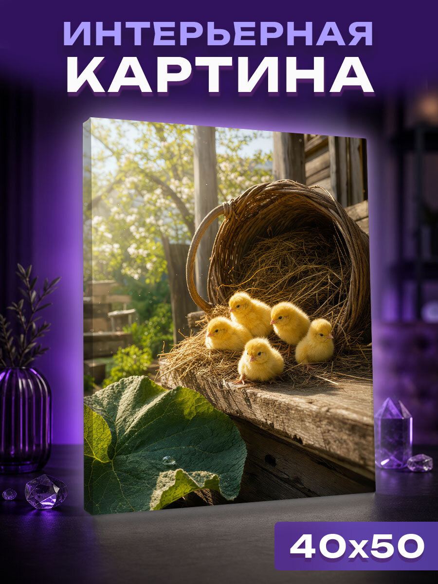 Интерьерная картина Цыплята на деревенском крыльце