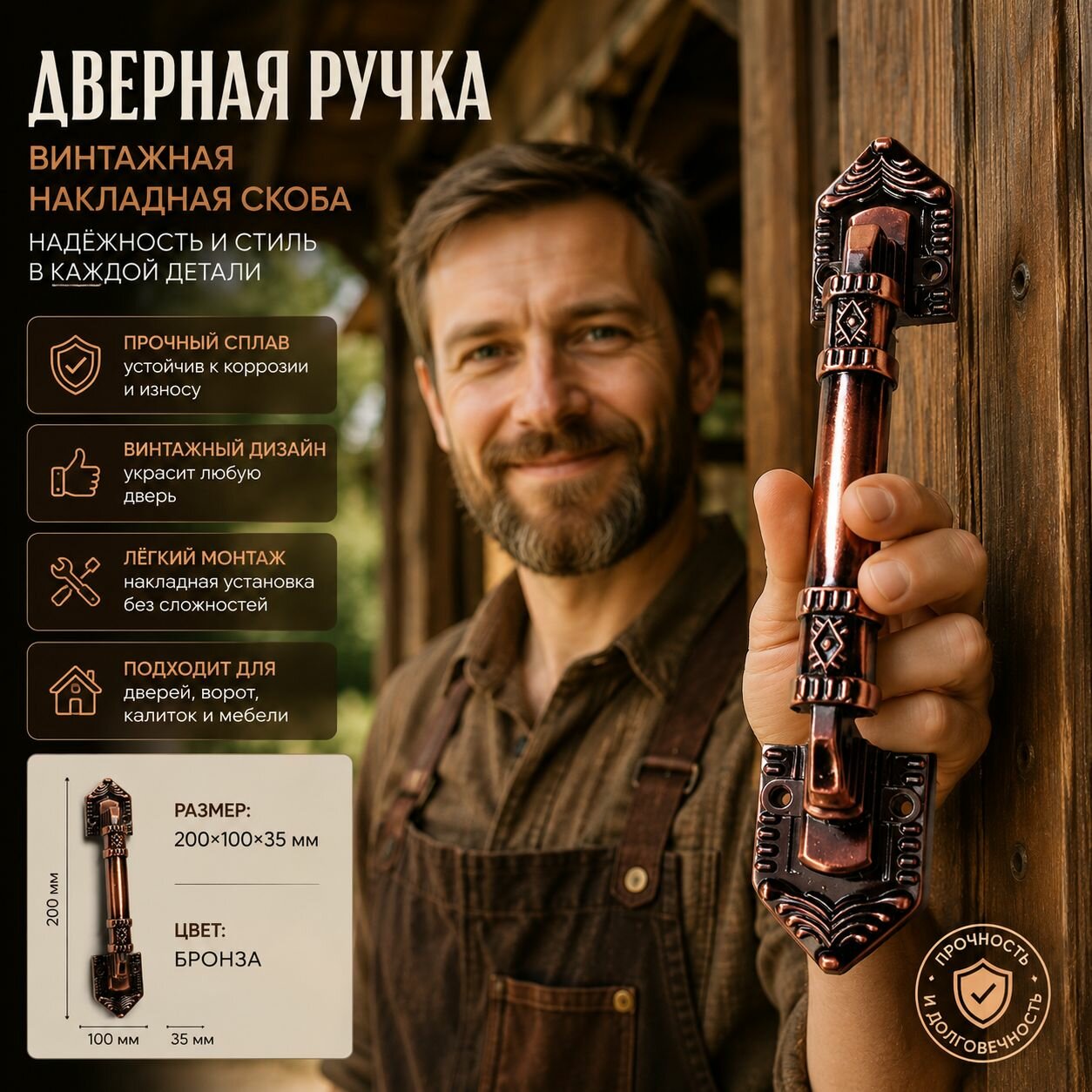 Ручка-скоба дверная декоративная под старину, античный дизайн, медное покрытие, для межкомнатных дверей и интерьера под старину медное покрытие античный стиль для внутренних дверей