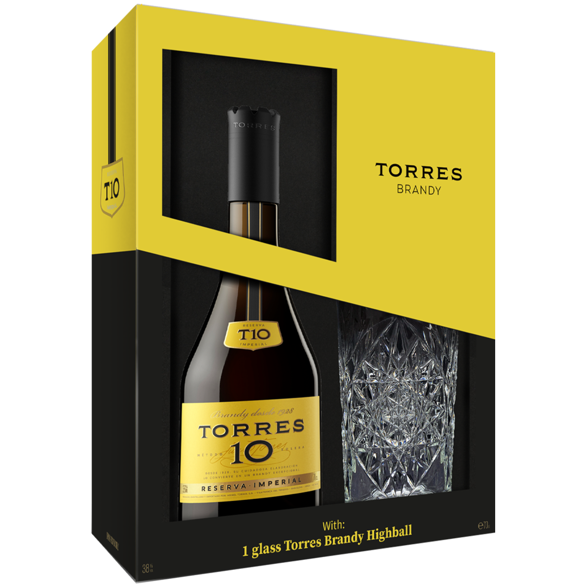 Бренди Torres 10 0,7 л в подарочной упаковке + стакан