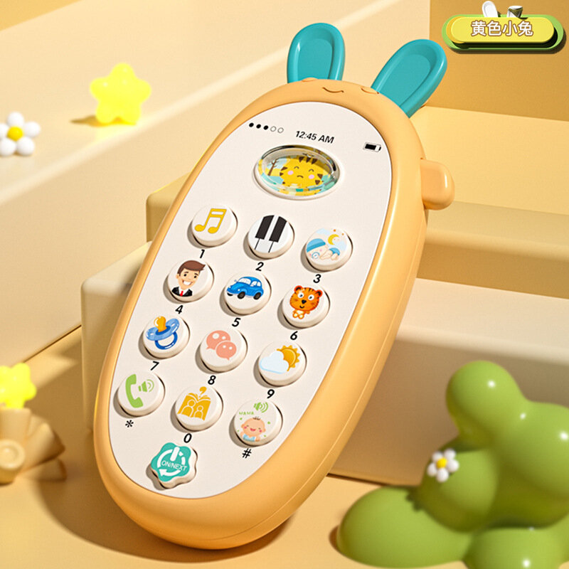 Симулированная игрушечная телефон для детей 0-3 лет, музыкальное обучение, с подвесным шнуром, желтый цвет
