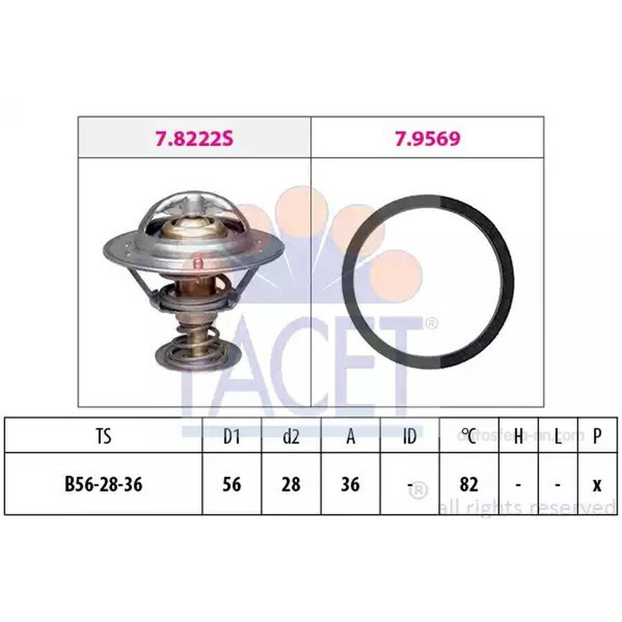 FACET 78222 Термостат (с прокладкой) MINI: MINI (R50, R53) One D 01- \ TOYOTA: AURIS 1.4 D-4D 06-, AVENSIS (T25) 2.0 D-4D 03-, AVENSIS (_T22_) 2.0 D-4D (CDT220_) 97-03