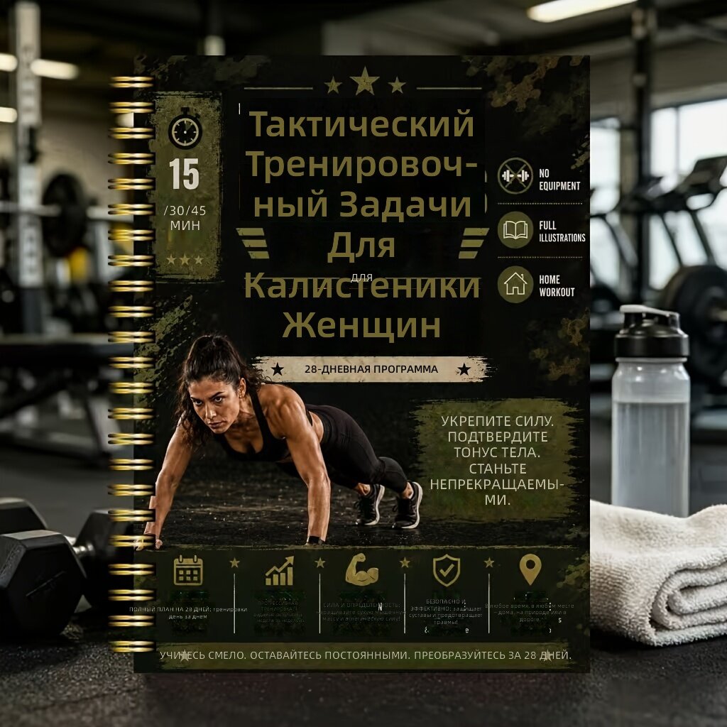 Женская тактическая тренировка с собственным весом: 28-дневная программа для развития силы, стройного телосложения и ежедневной энергии дома — без оборудования (15/30/45 минут, от новичков до продвинутых), тактический спортивный стиль