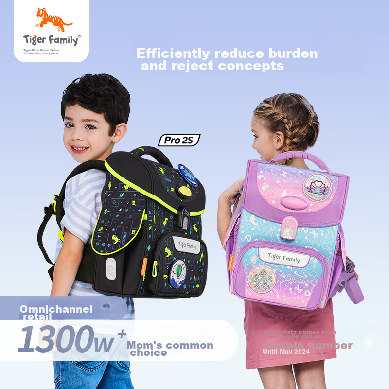TigerFamily Tiger Rice Elementary School Backpack for Grades 1-3, Spine-Protecting, Load-Reducing Children's Backpack, Double Shoulder Bag