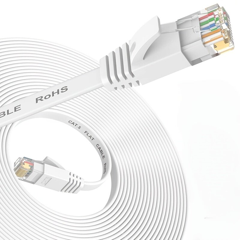 Кабель Ethernet CAT6 плоский с коннектором RJ45 с защитой от защемления, белый, скорость до 10 Гбит/с, 10 м