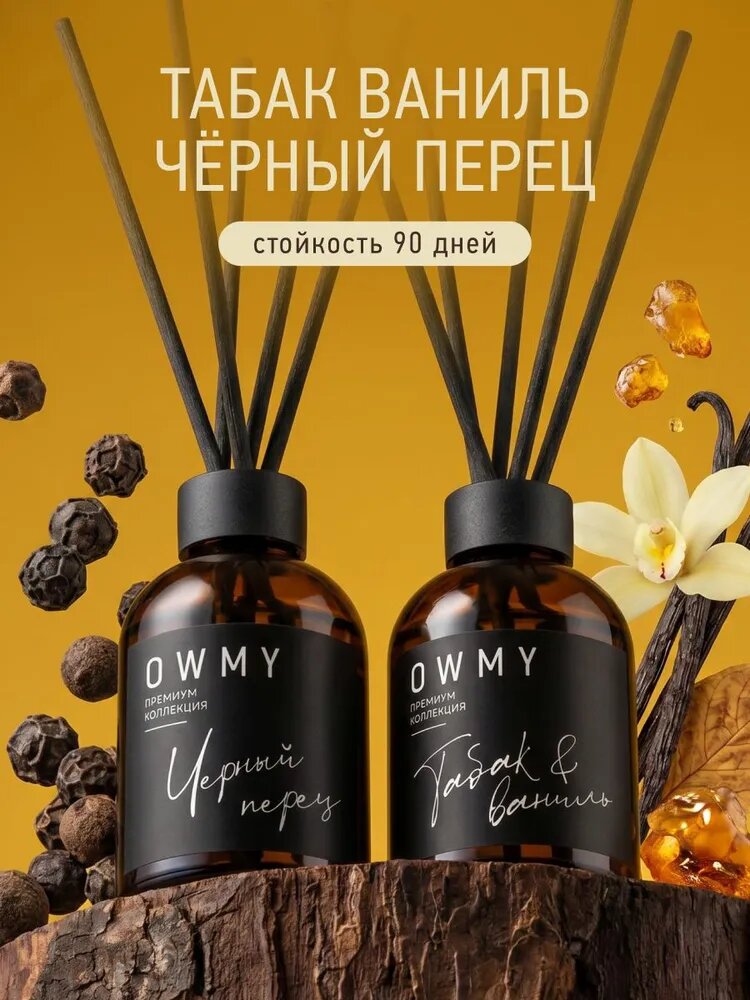 Ароматический диффузор для дома с палочками, аромадиффузор с палочками 2 шт 50 мл / Black Pepper, Amber, Neroli & Tobacco Vanilla