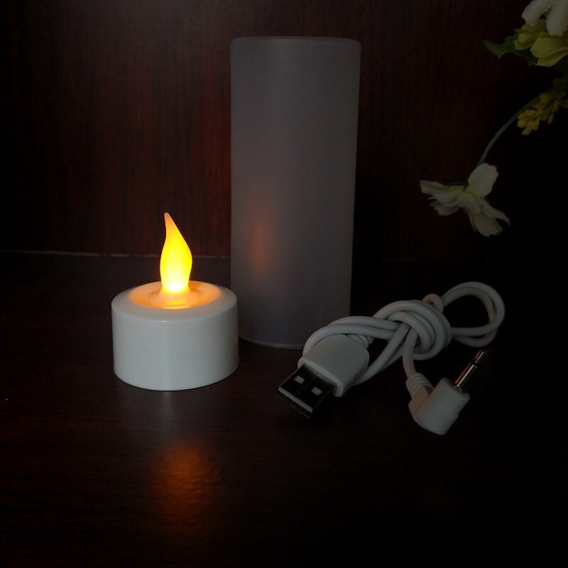 USB перезаряжаемая свеча с белым корпусом и желтым постоянным светом