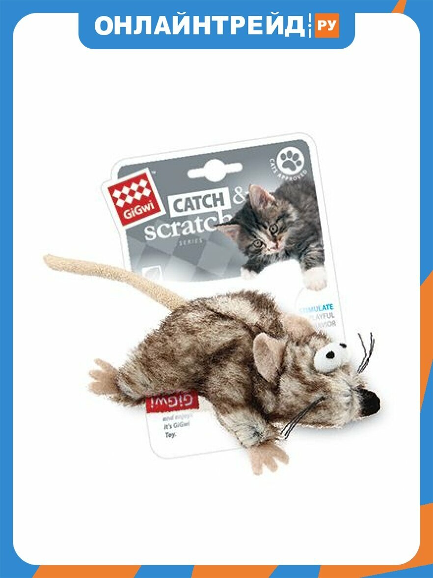 Игрушка для кошек Gigwi Мышка с кошачьей мятой 8 см, серия CATCH & SCRATCH