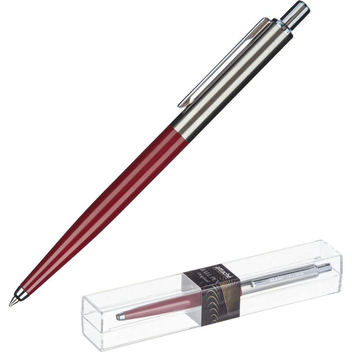 Ручка шариковая автоматическая Attache Selection Original (0.5мм, синяя, корпус бордовый/серебристый), 1шт, 20шт.