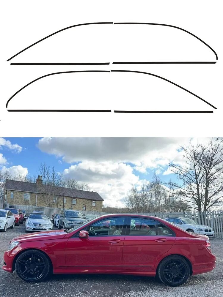 Наклейка для удаления хрома на оконную окантовку Mercedes Benz C-Class W204 2007-2014, глянцевый черный, внешний декор