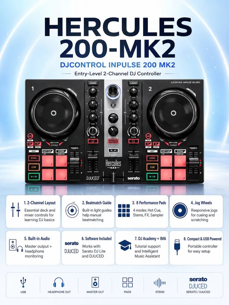Контроллер Hercules DJControl Inpulse 200-MK2 DJ-контроллер