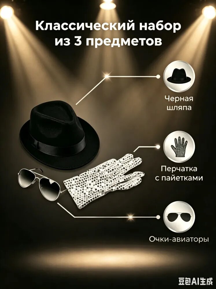Набор Майкла Джексона (Шляпа, перчатка, очки)