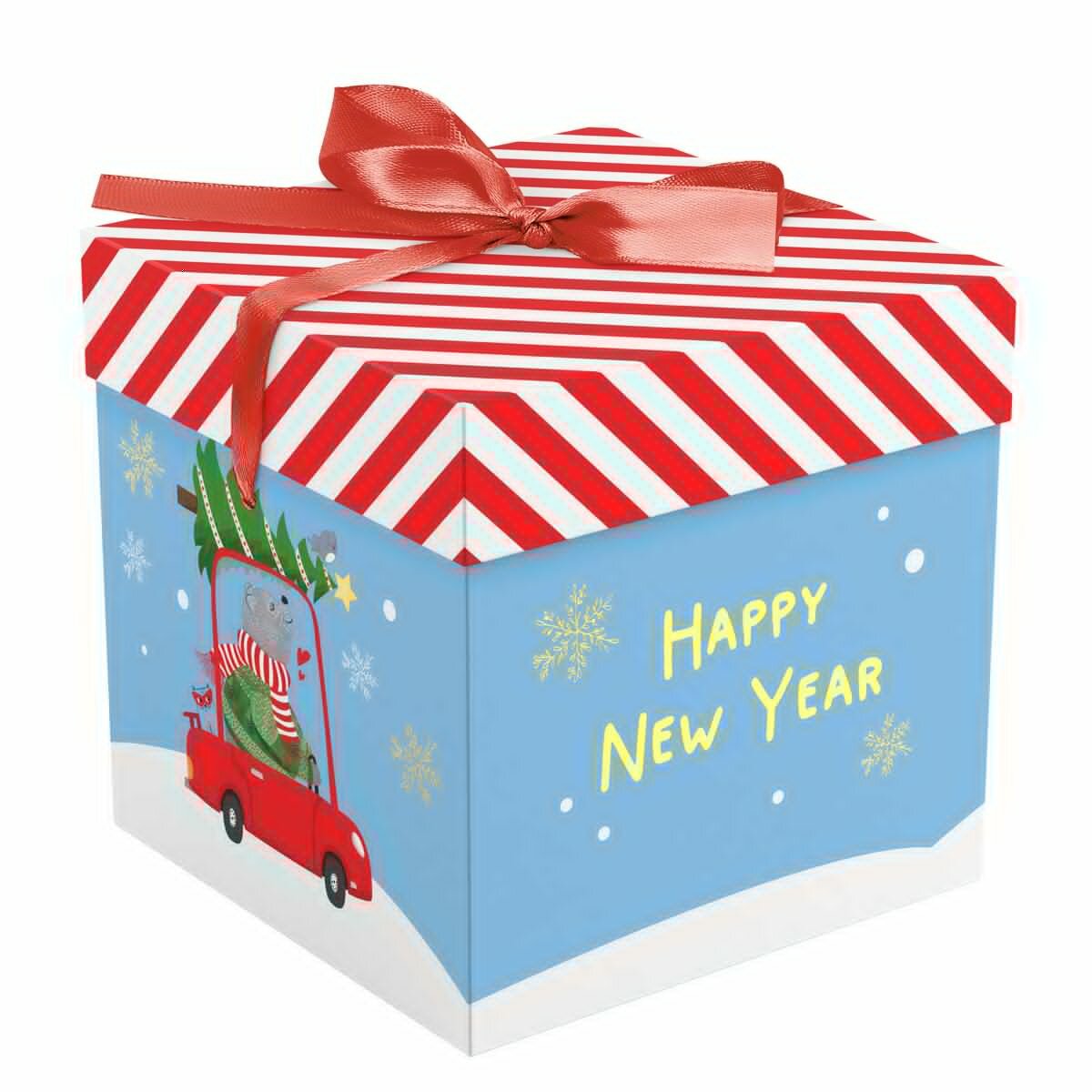 Коробка складная подарочная MESHU "New Year" (15x15x15см), с лентой, отд фольгой (MS_62553)