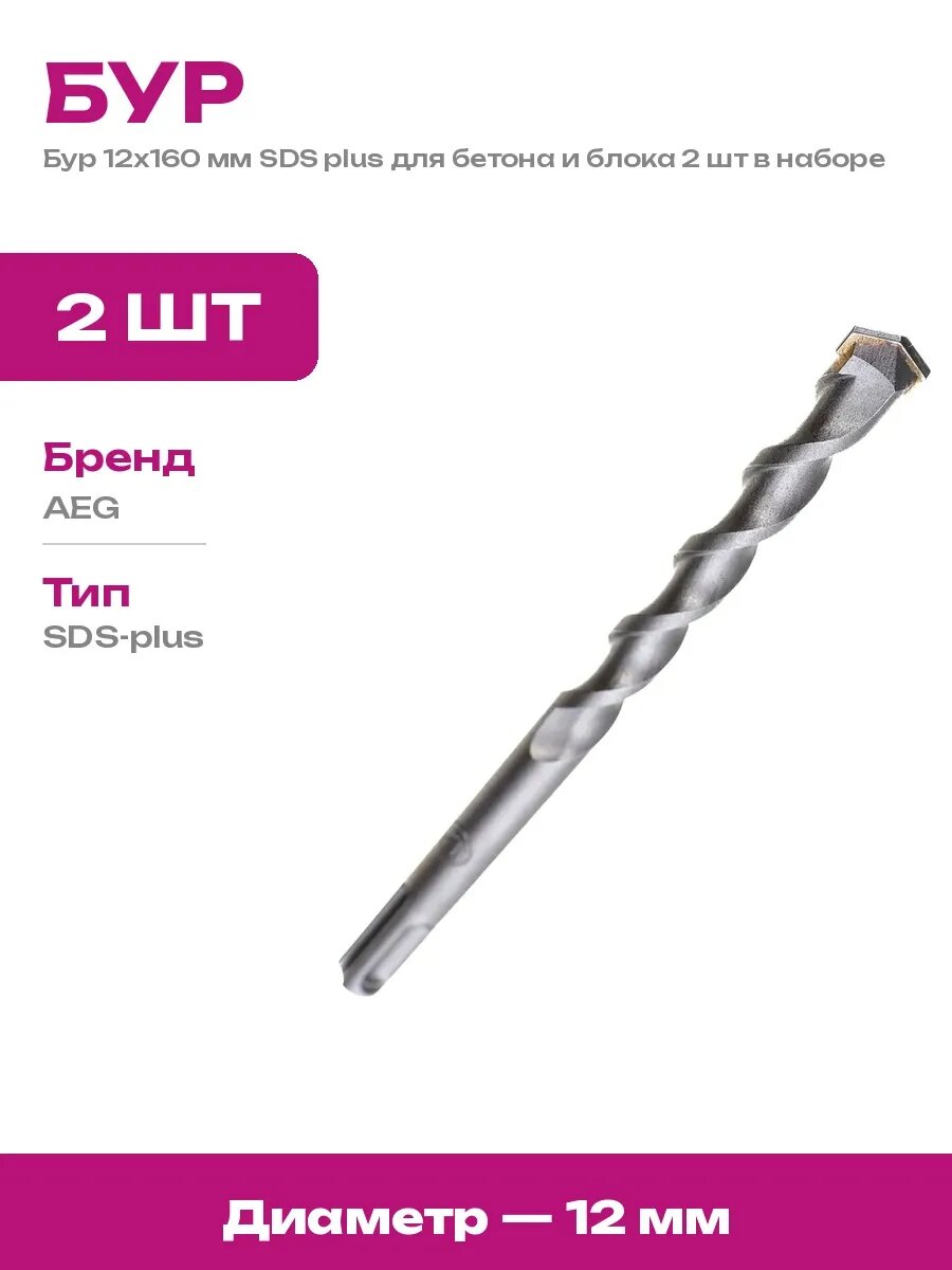 Набор буров 12x160 мм SDS plus для перфоратора 2 шт оснастка