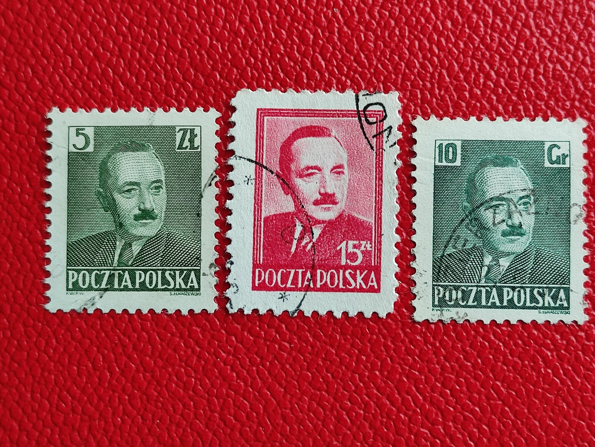 Марки Польша 1958. Болеслав Берута. Гашение. Наклейка - См фото.
