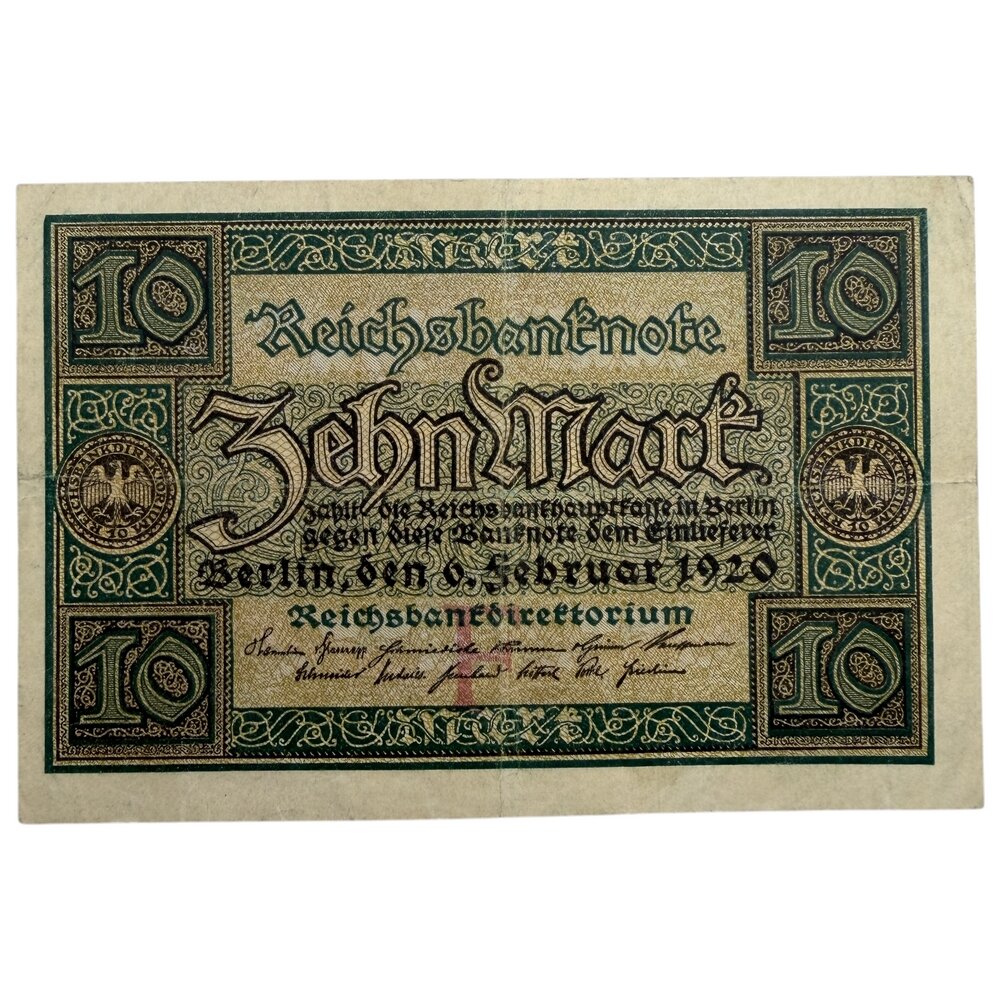 Веймарская республика (Германия) 10 марок 1920 г. (Литера F) (Серия S)