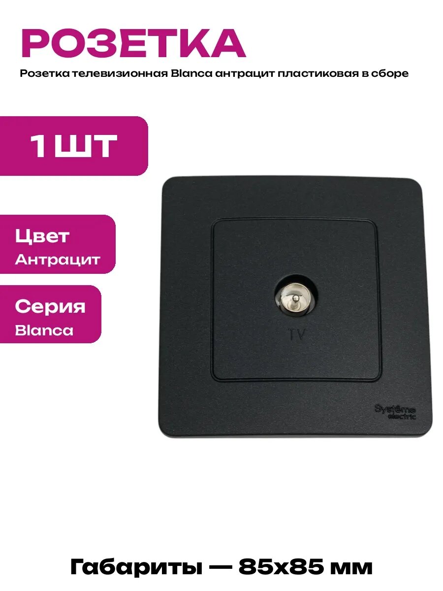 Розетка TV антрацит встраиваемая 85х85 телевизионная черная